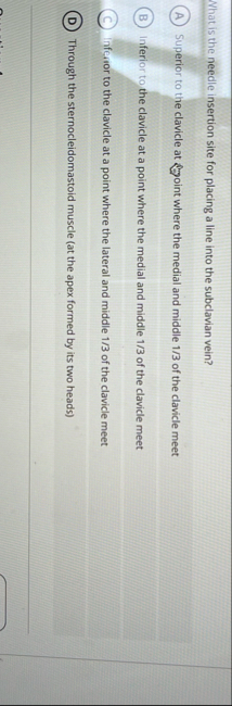 Solved What is the needle insertion site for placing a line | Chegg.com