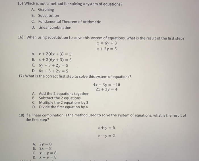 Solved 15) Which is not a method for solving a system of | Chegg.com