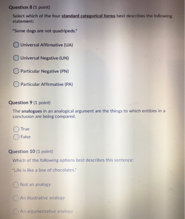 Solved Select which of the four standard categorical forms | Chegg.com