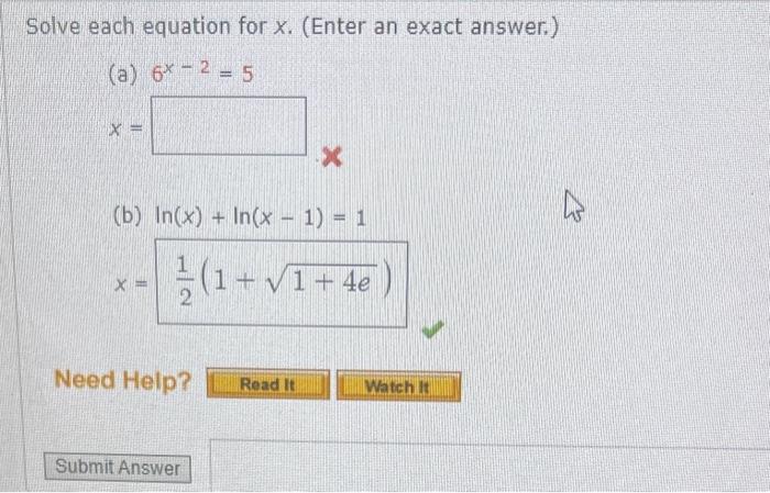 Solved Solve each equation for x. (Enter an exact answer.) | Chegg.com