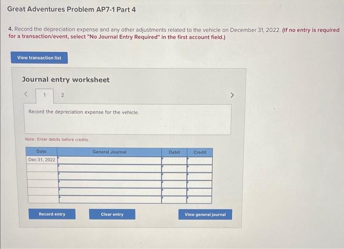 Solved Great Adventures Problem AP7-1 [The following | Chegg.com