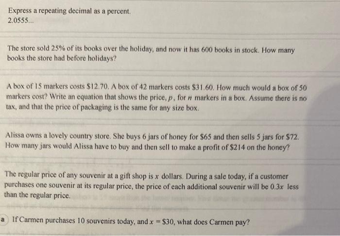 Solved Express a repeating decimal as a percent. 2.0555… The | Chegg.com