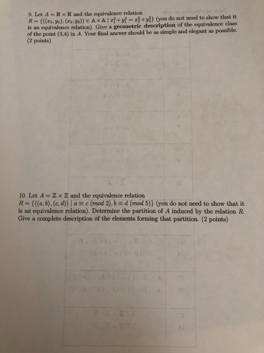 Solved 9. Let A RXR and the equivalence relation R= ((1. ). | Chegg.com