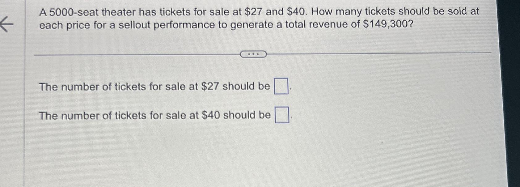 Solved A 5000 -seat theater has tickets for sale at $27 ﻿and | Chegg.com