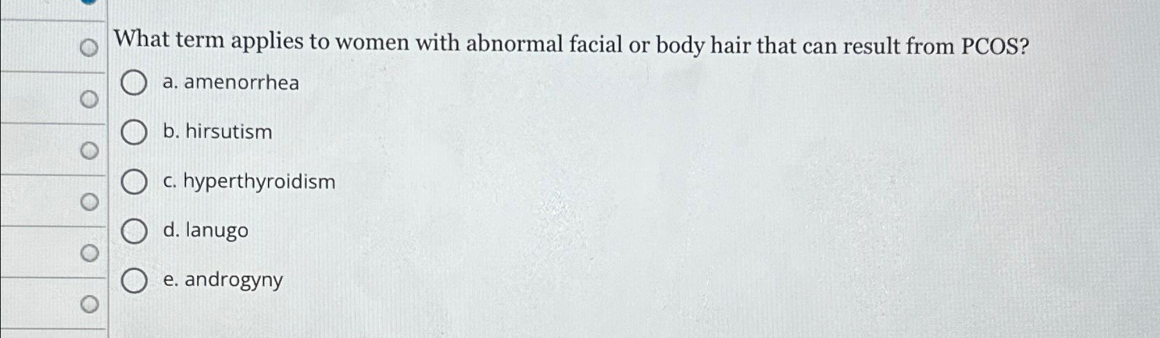 Solved What term applies to women with abnormal facial or | Chegg.com