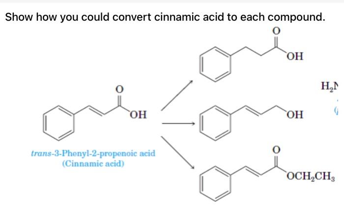 Solved Show how you could convert cinnamic acid to each | Chegg.com