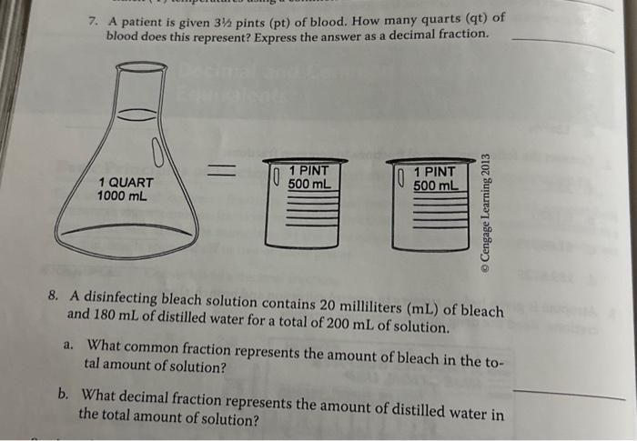 Solved 7. A patient is given 321 pints (pt) of blood. How | Chegg.com