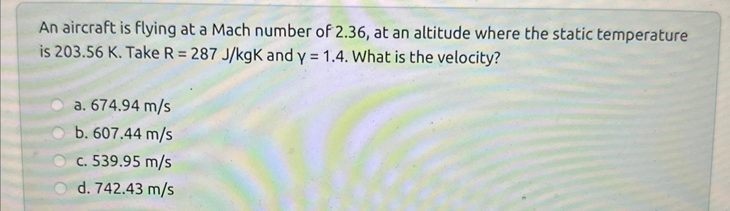 Solved An aircraft is flying at a Mach number of 2.36, ﻿at | Chegg.com