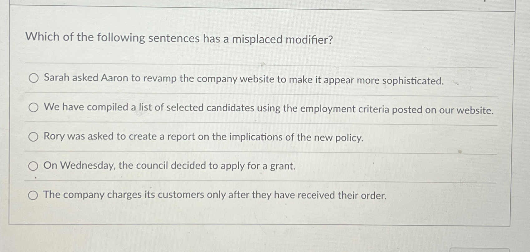 Solved Which of the following sentences has a misplaced | Chegg.com