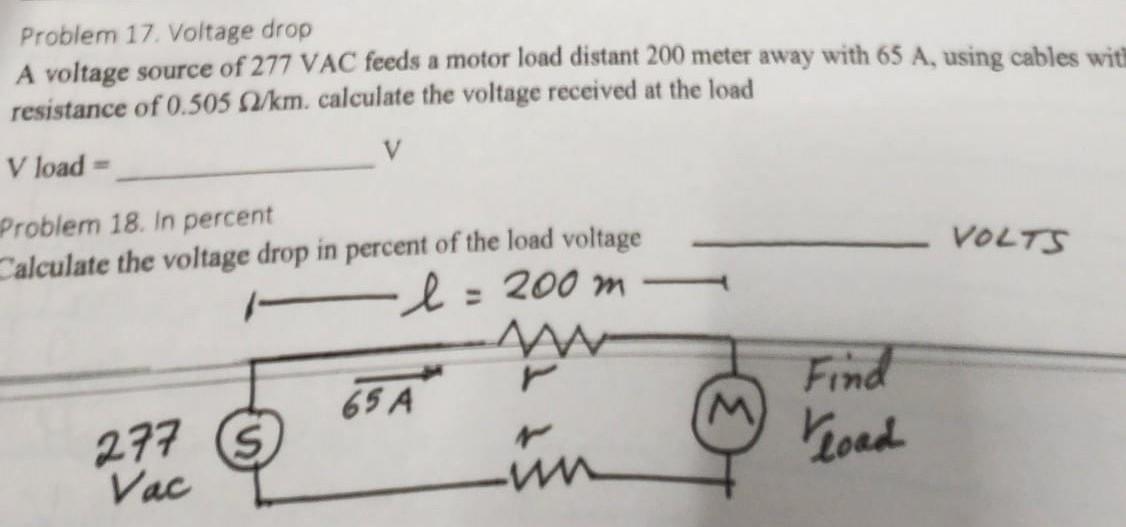 Solved Problem 17. Voltage drop A voltage source of 277 VAC | Chegg.com