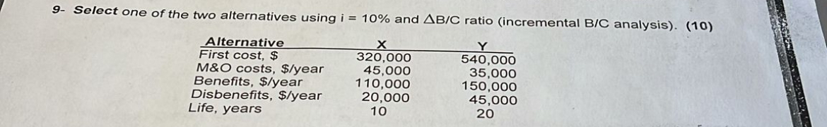 9- ﻿Select one of the two alternatives using i=10% | Chegg.com