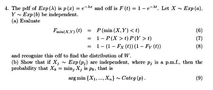 4. The pdf of Exp(λ) is p(x)=e−λx and cdf is | Chegg.com
