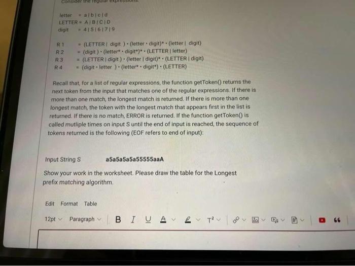 Solved Recall that, for a list of regular expressions, the | Chegg.com
