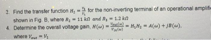 Solved 3. Find the transfer function H2=v1v2 for the | Chegg.com