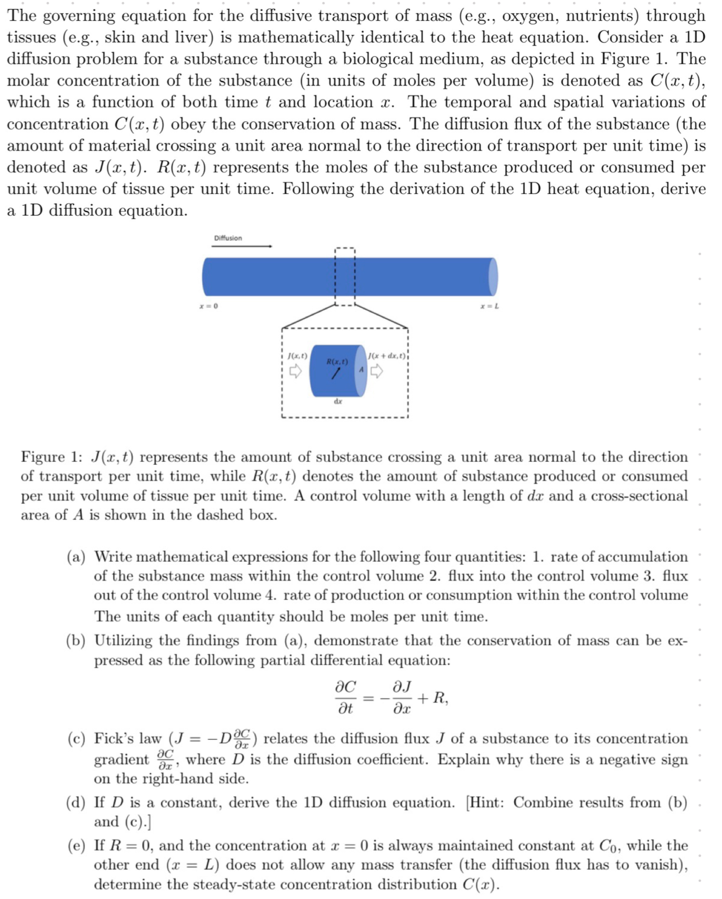 Solved The governing equation for the diffusive transport of | Chegg.com