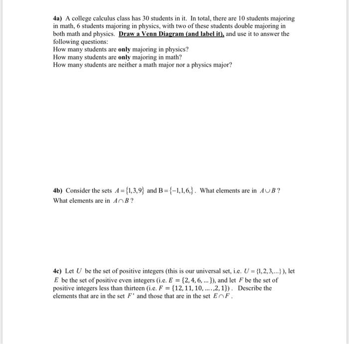 Solved 4a) A college calculus class has 30 students in it. | Chegg.com
