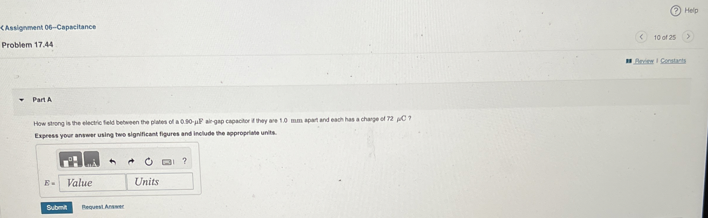 Solved Help1.0mm72μCE= 0.90-μF ﻿air-gap capacitor if ﻿they | Chegg.com