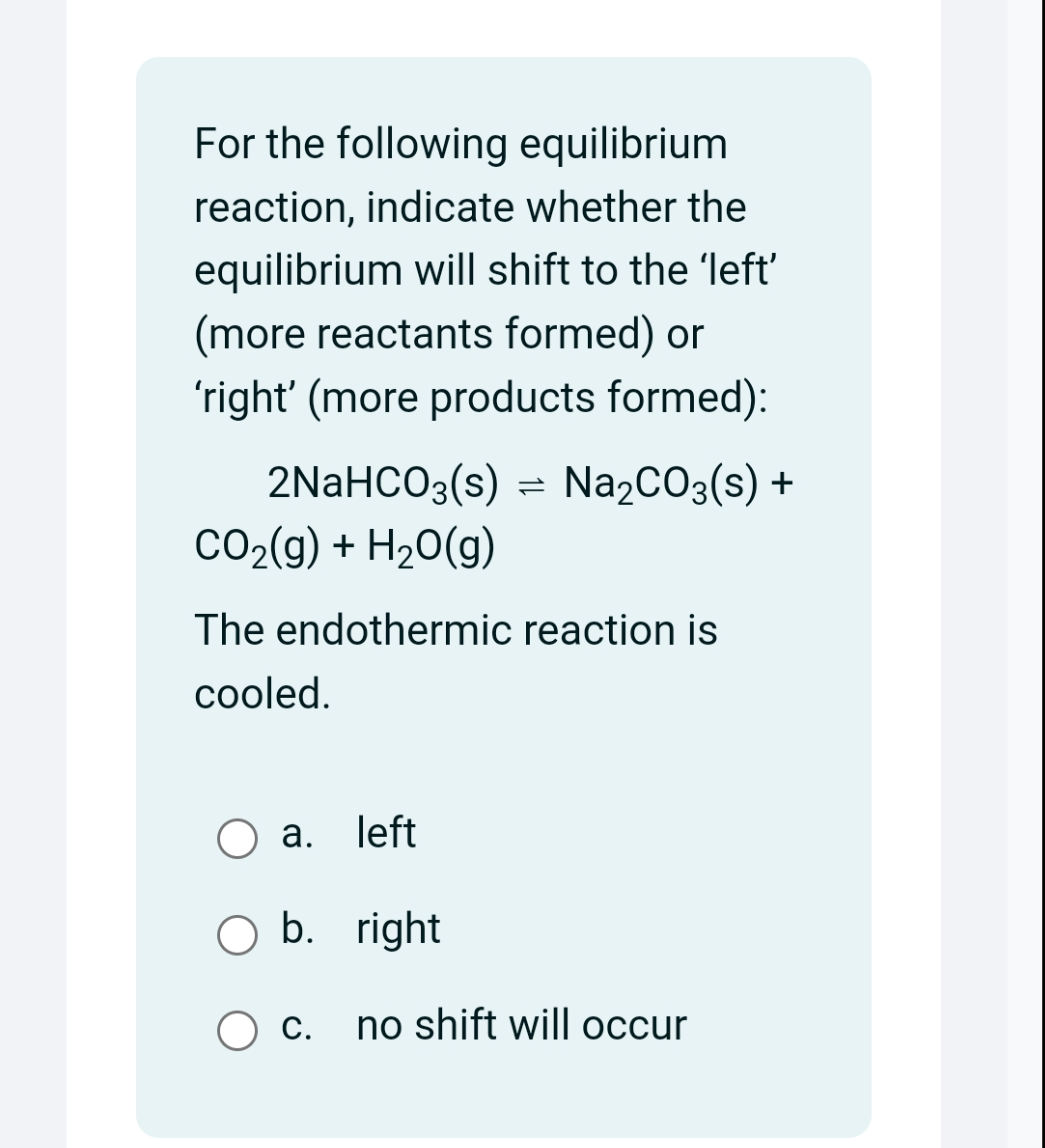 Solved For the following equilibriumreaction, indicate | Chegg.com