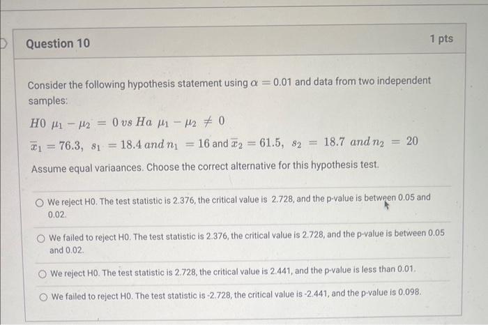 Solved Consider the following hypothesis statement using | Chegg.com