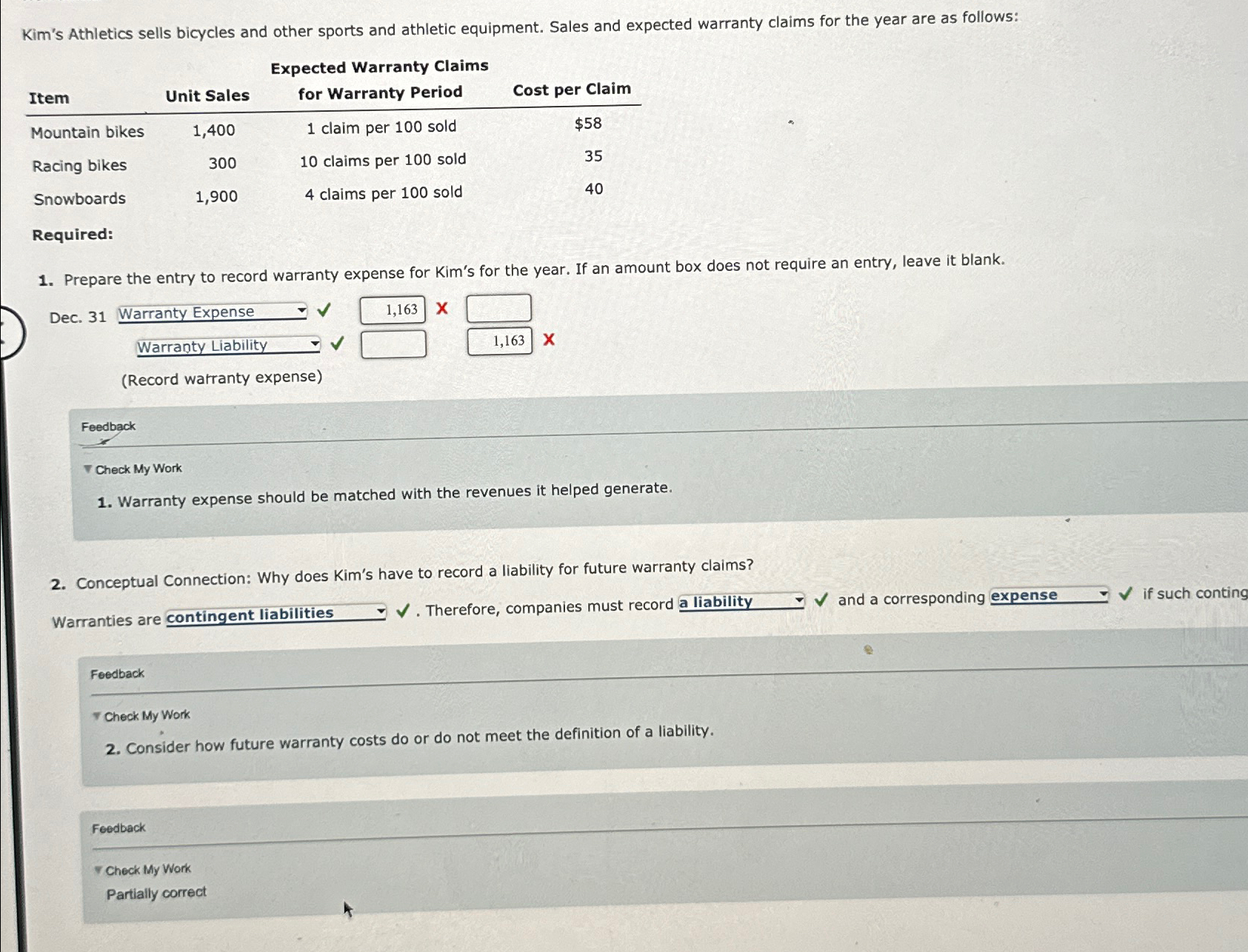 Solved Kim's Athletics sells bicycles and other sports and | Chegg.com