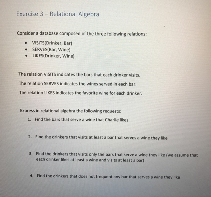 Solved Exercise 3- Relational Algebra Consider a database | Chegg.com