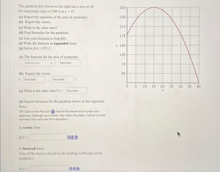 Solved The parabola f(x) shown to the right has a zero at | Chegg.com