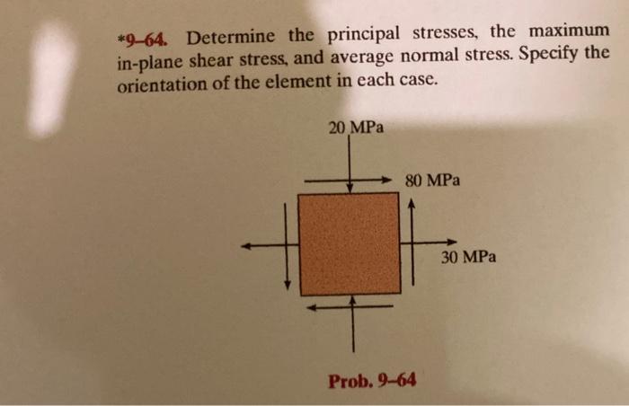 Solved *9-64. Determine the principal stresses, the maximum | Chegg.com