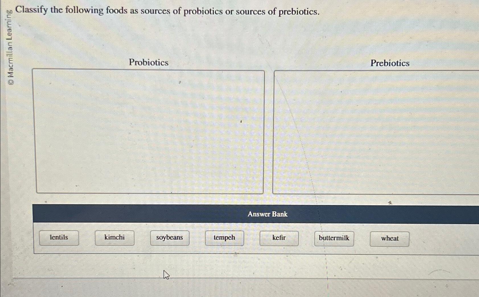Solved Classify the following foods as sources of probiotics | Chegg.com