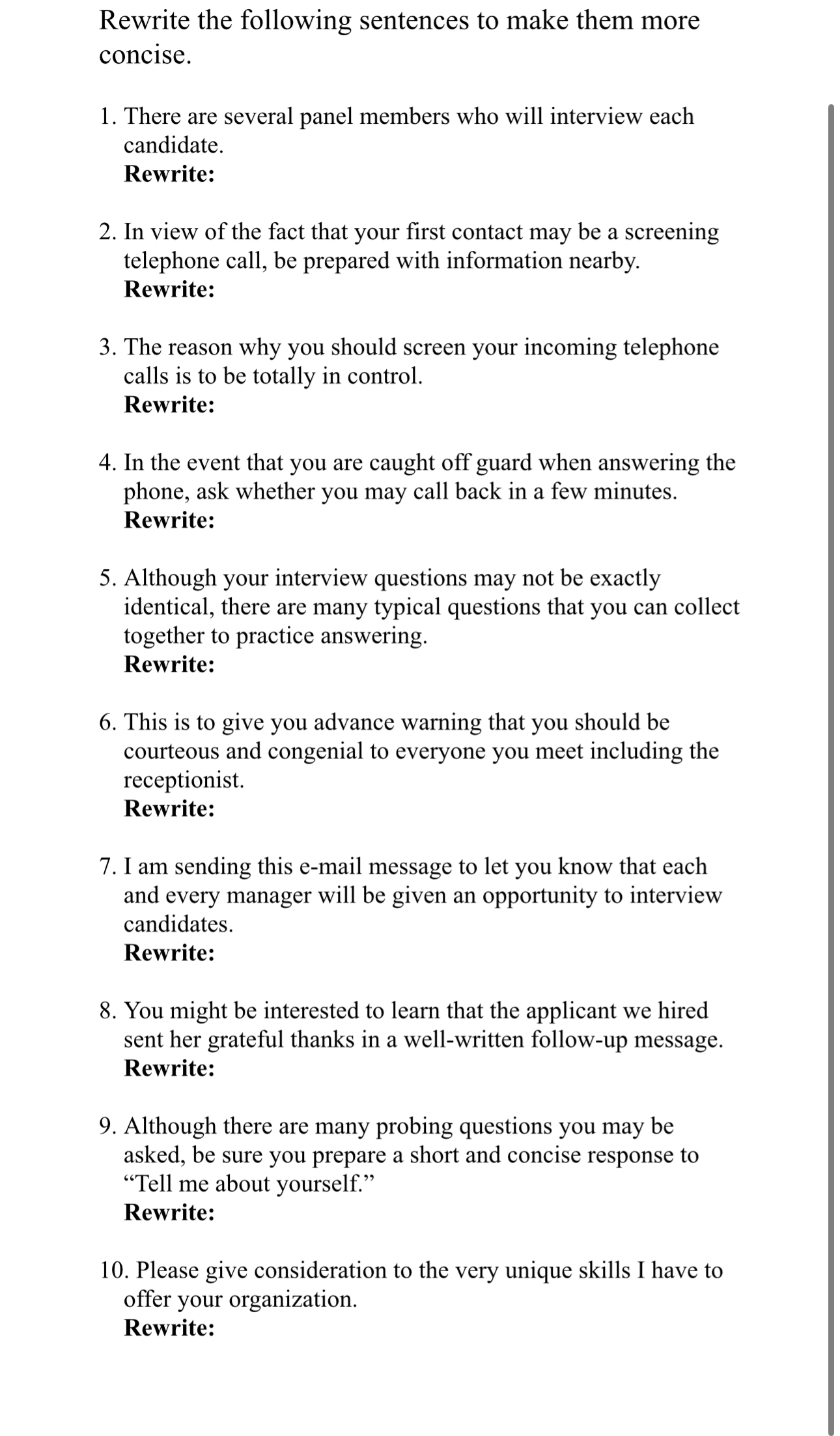 Solved Rewrite the following sentences to make them more | Chegg.com