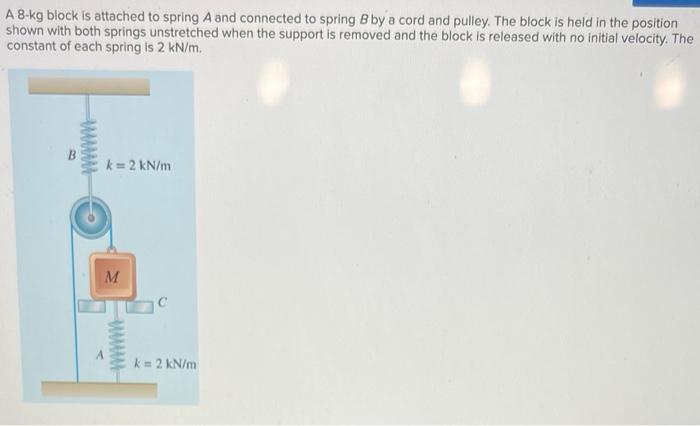 Solved A 8-kg block is attached to spring A and connected to | Chegg.com