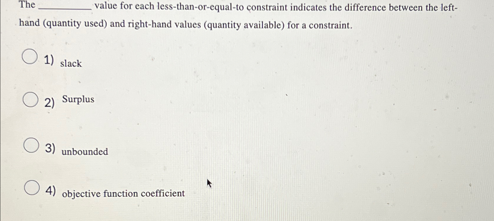 Solved The value for each less-than-or-equal-to constraint | Chegg.com
