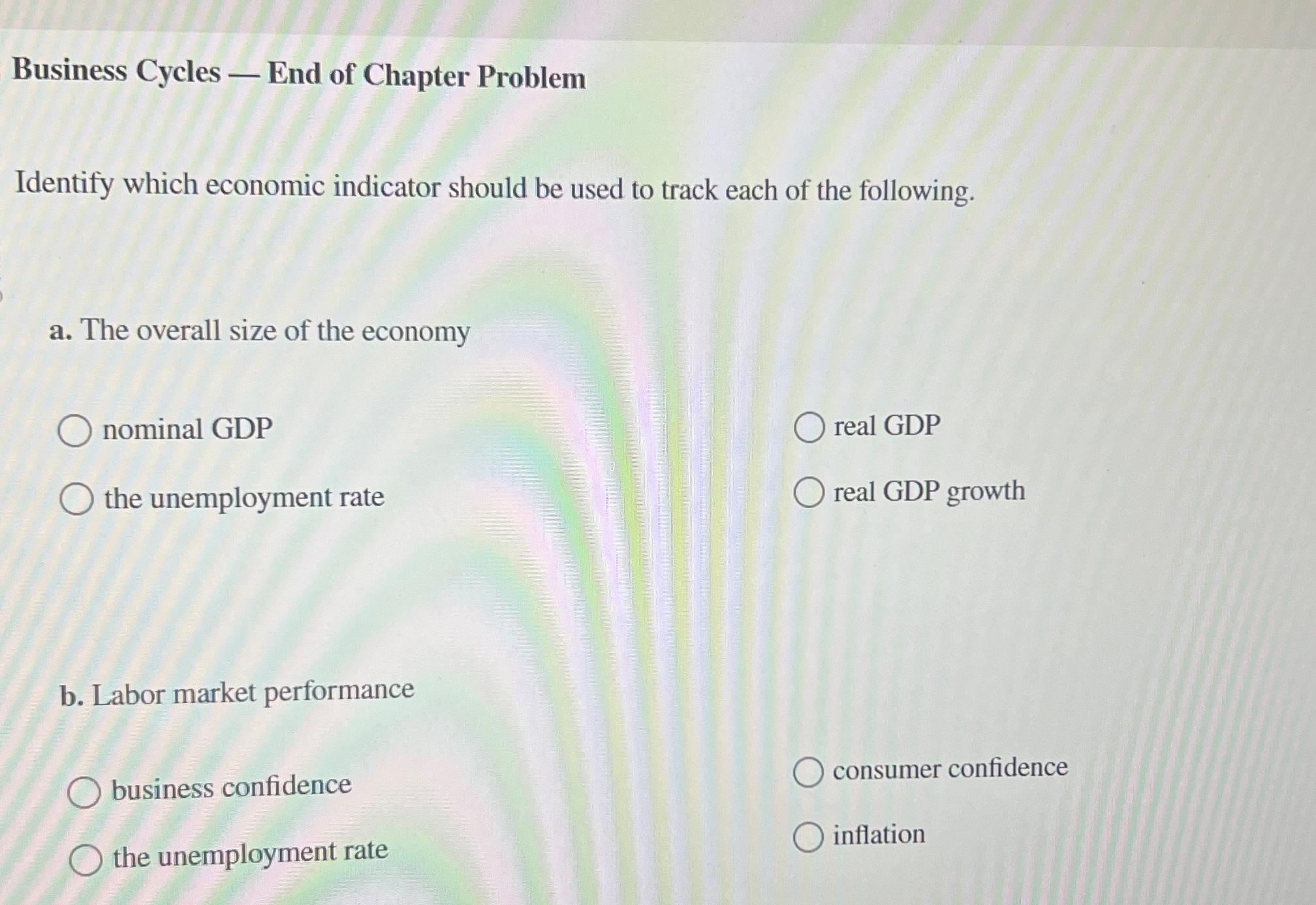 Solved Business Cycles - ﻿End of Chapter ProblemIdentify | Chegg.com