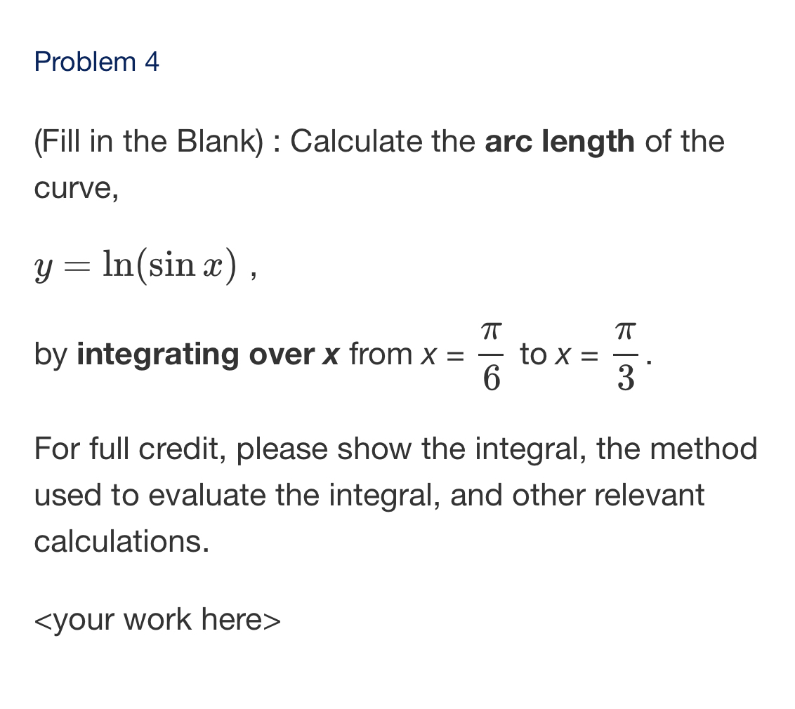 Solved Problem 4(Fill in the Blank) ﻿: Calculate the arc | Chegg.com