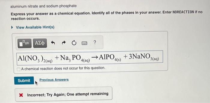 Solved aluminum nitrate and sodium phosphate Express your | Chegg.com