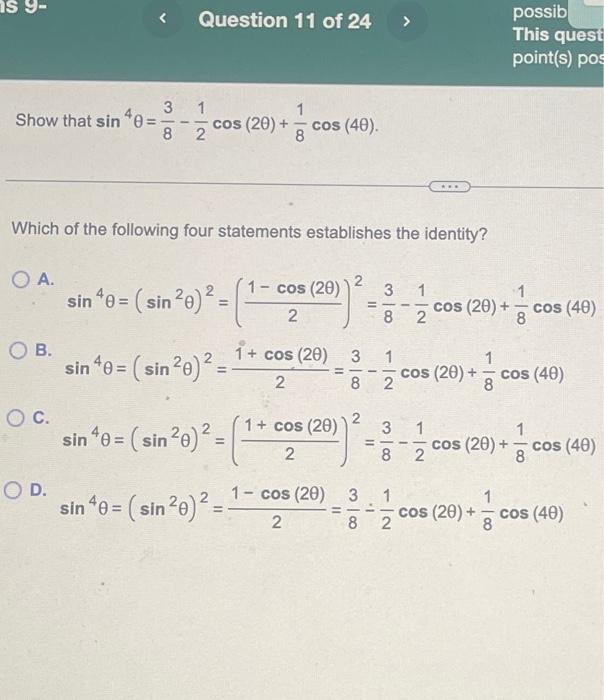 Solved Establish the identity tan(2π−θ)=−tanθ. Which of the | Chegg.com