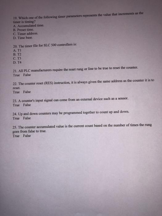 Solved 19. Which one of the following timer parameters | Chegg.com