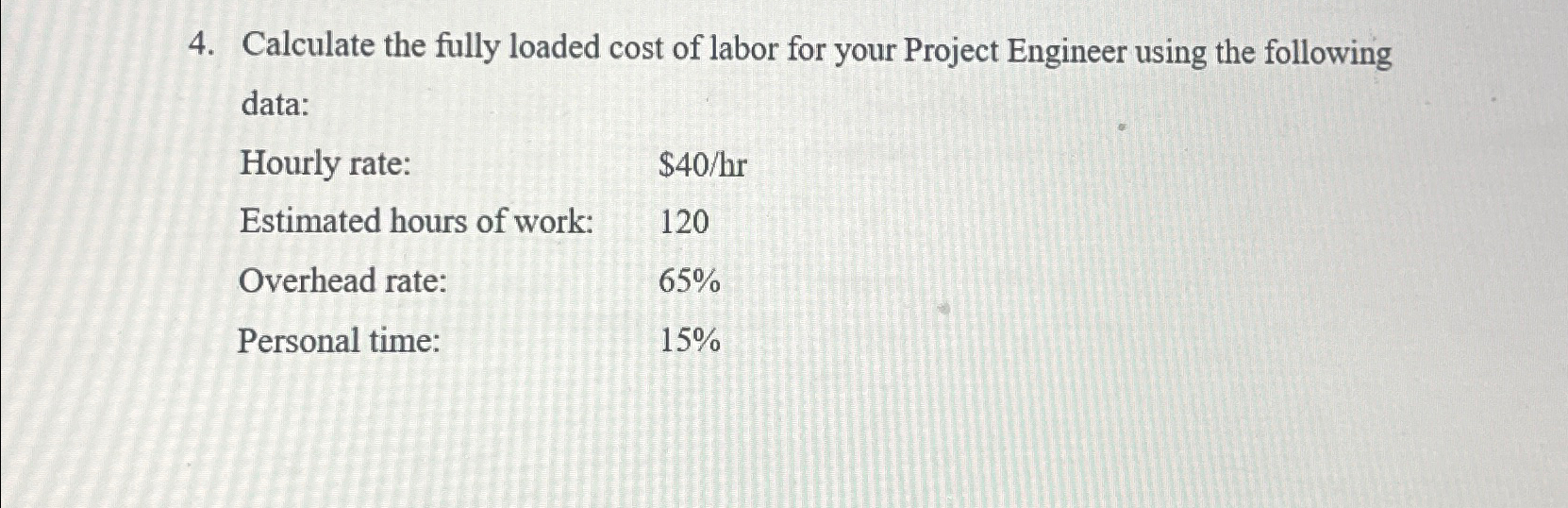 Calculate the fully loaded cost of labor for your | Chegg.com