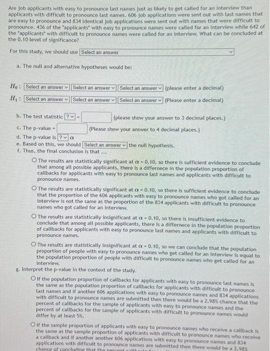 Solved Are job applicants with easy to pronounce last names | Chegg.com