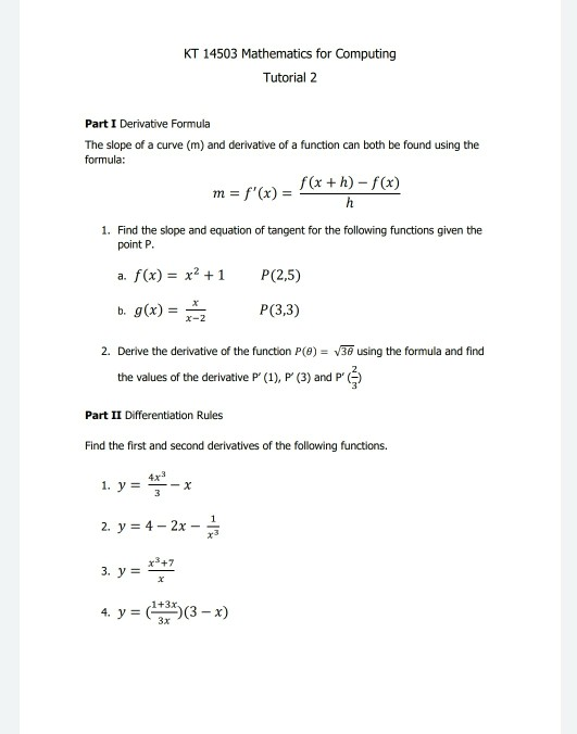 Solved KT 14503 Mathematics for Computing Tutorial 2 Part I | Chegg.com