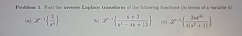 Solved Problem 1. ﻿Find the inverse Laplace transform of the | Chegg.com