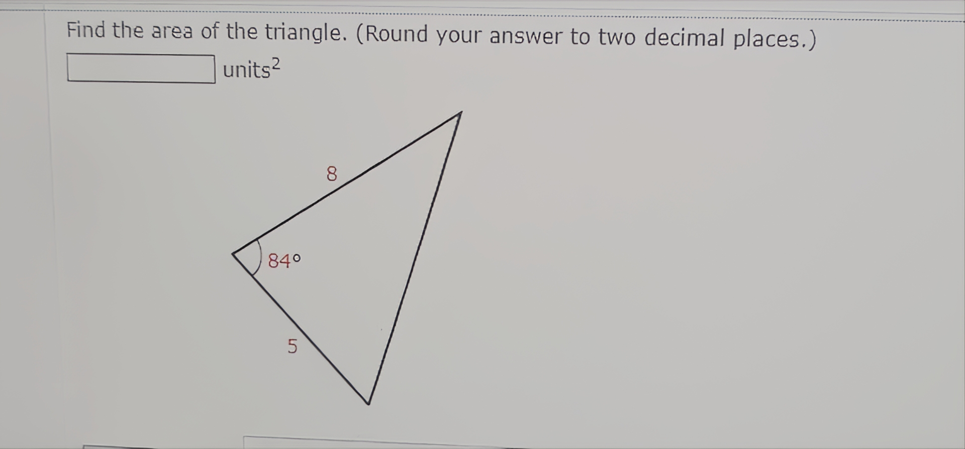 Solved Find the area of the triangle. (Round your answer to | Chegg.com