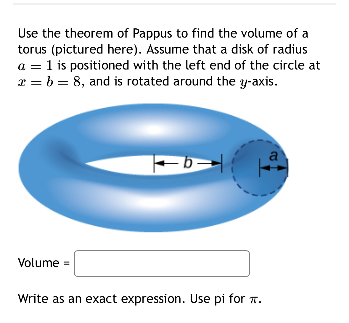 Solved Use the theorem of Pappus to find the volume of a | Chegg.com