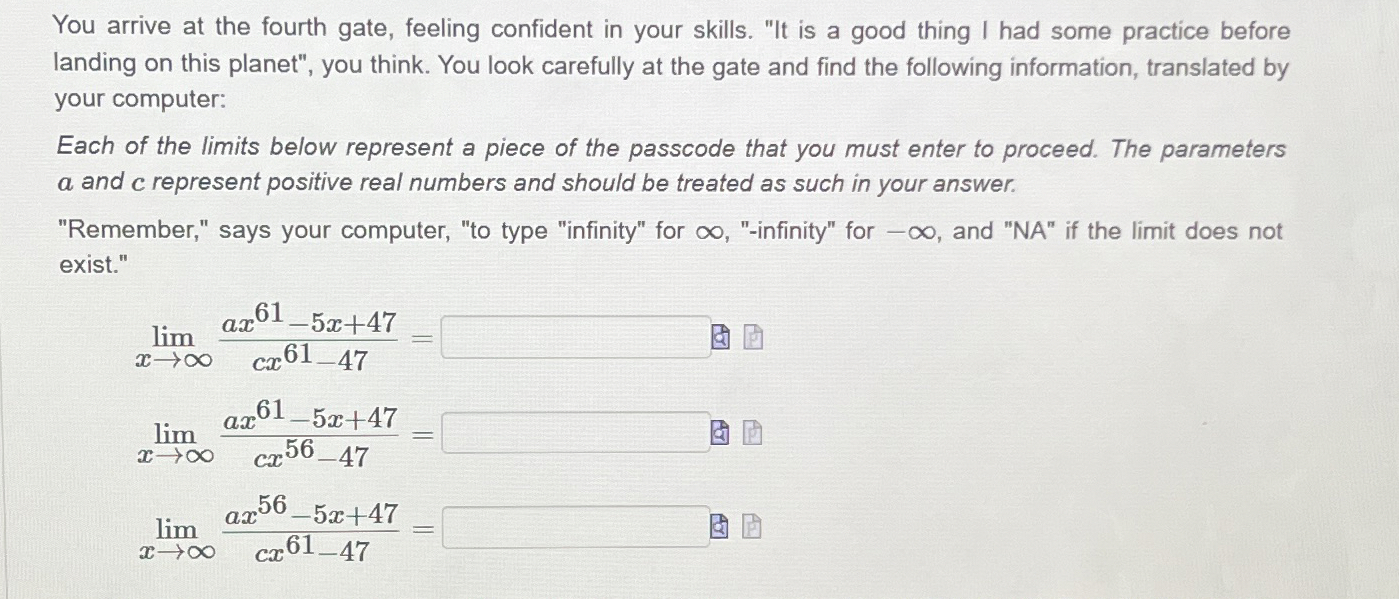 Solved You arrive at the fourth gate, feeling confident in | Chegg.com