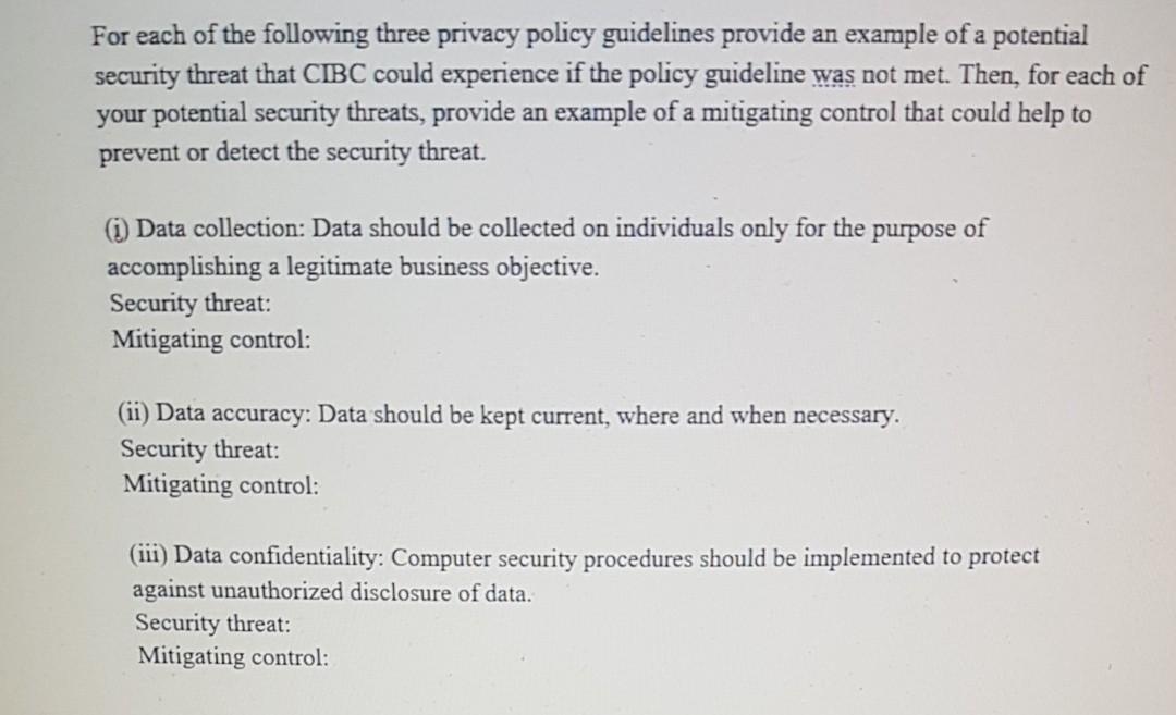 Solved For each of the following three privacy policy | Chegg.com