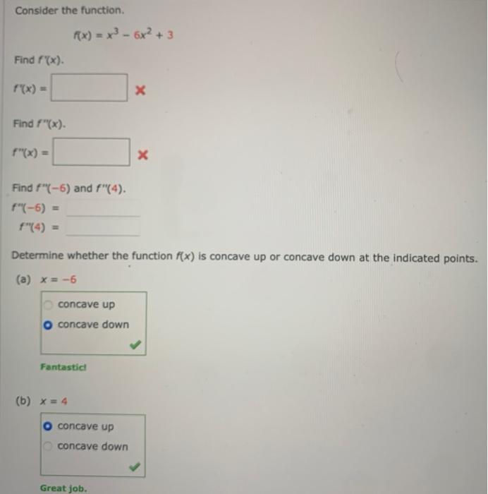 Solved Consider the function. f(x)=x3−6x2+3 Find f(x) f′(x)= | Chegg.com