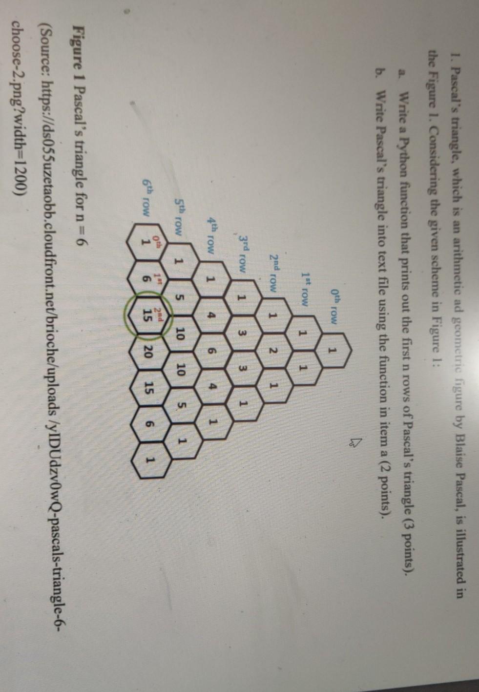Solved 1. Pascal's triangle, which is an arithmetic ad | Chegg.com