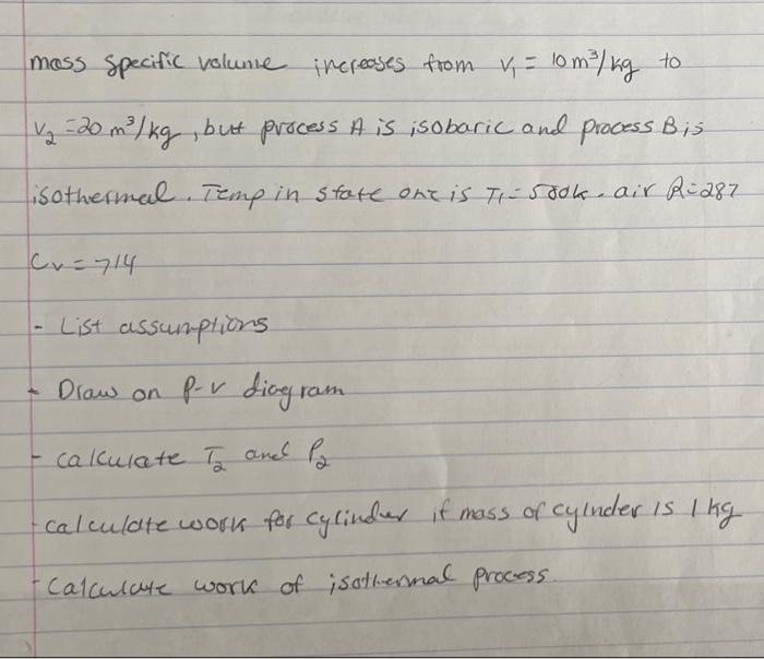 Solved mass specific volume increases from v₁ = 10m³/kg to | Chegg.com