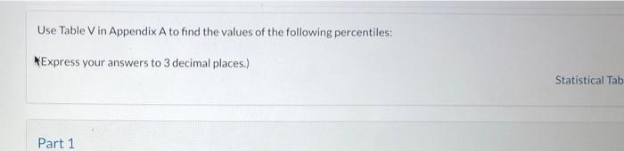 Solved Use Table V in Appendix A to find the values of the | Chegg.com