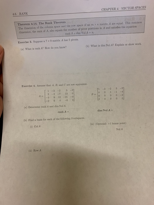 Solved 4.6. RANK CHAPTER 4. VECTOR SPACES Theorem 4.14. The | Chegg.com