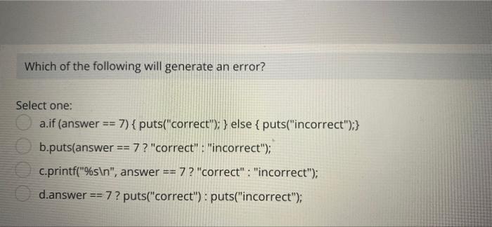 Solved Which of the following will generate an error? DOO | Chegg.com